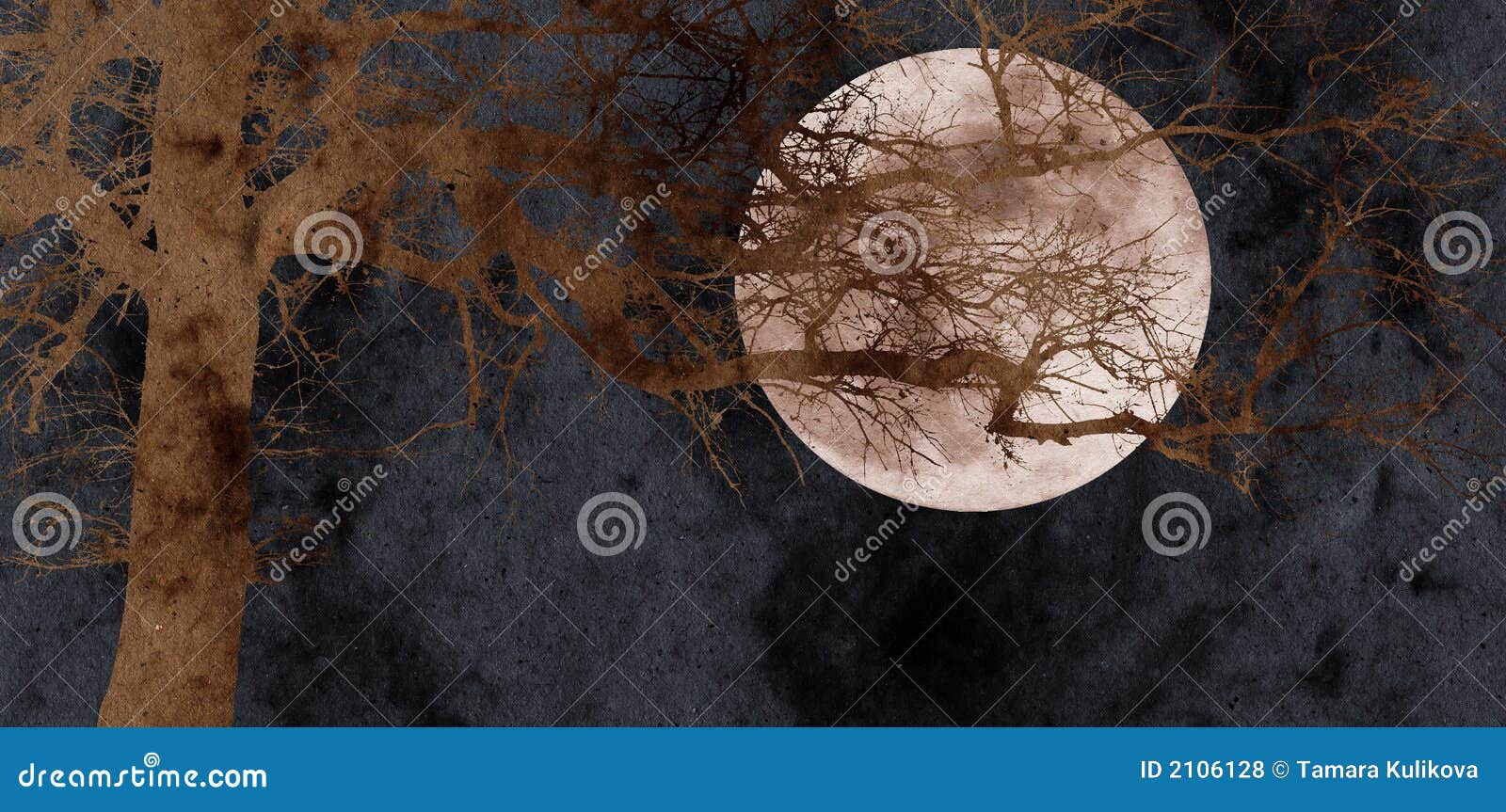 Oak Tree and Full Moon Collage Stock Illustration - Illustration of ...
