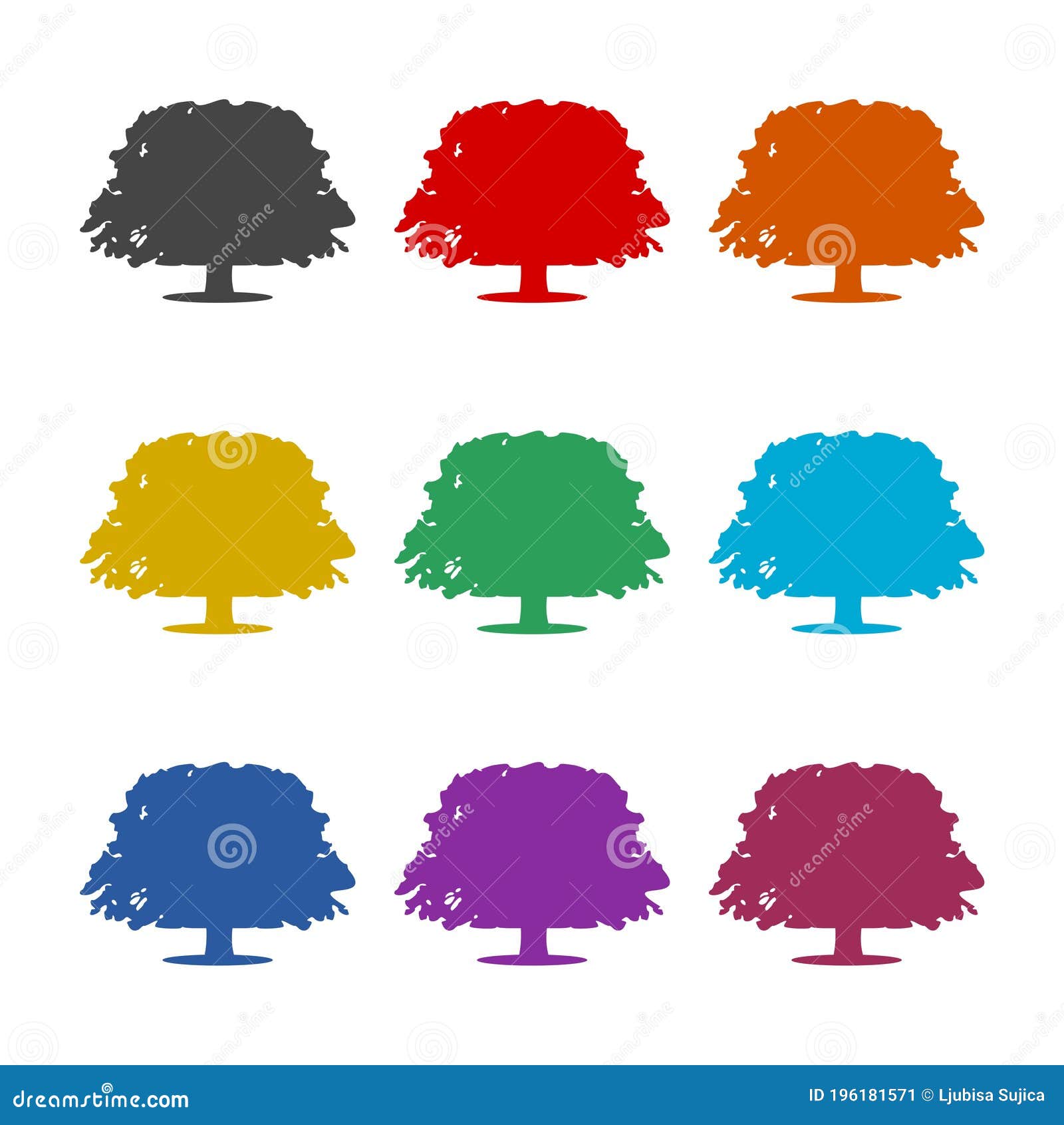 Oak Tree Icon, Color Set Isolated on White Stock Illustration ...