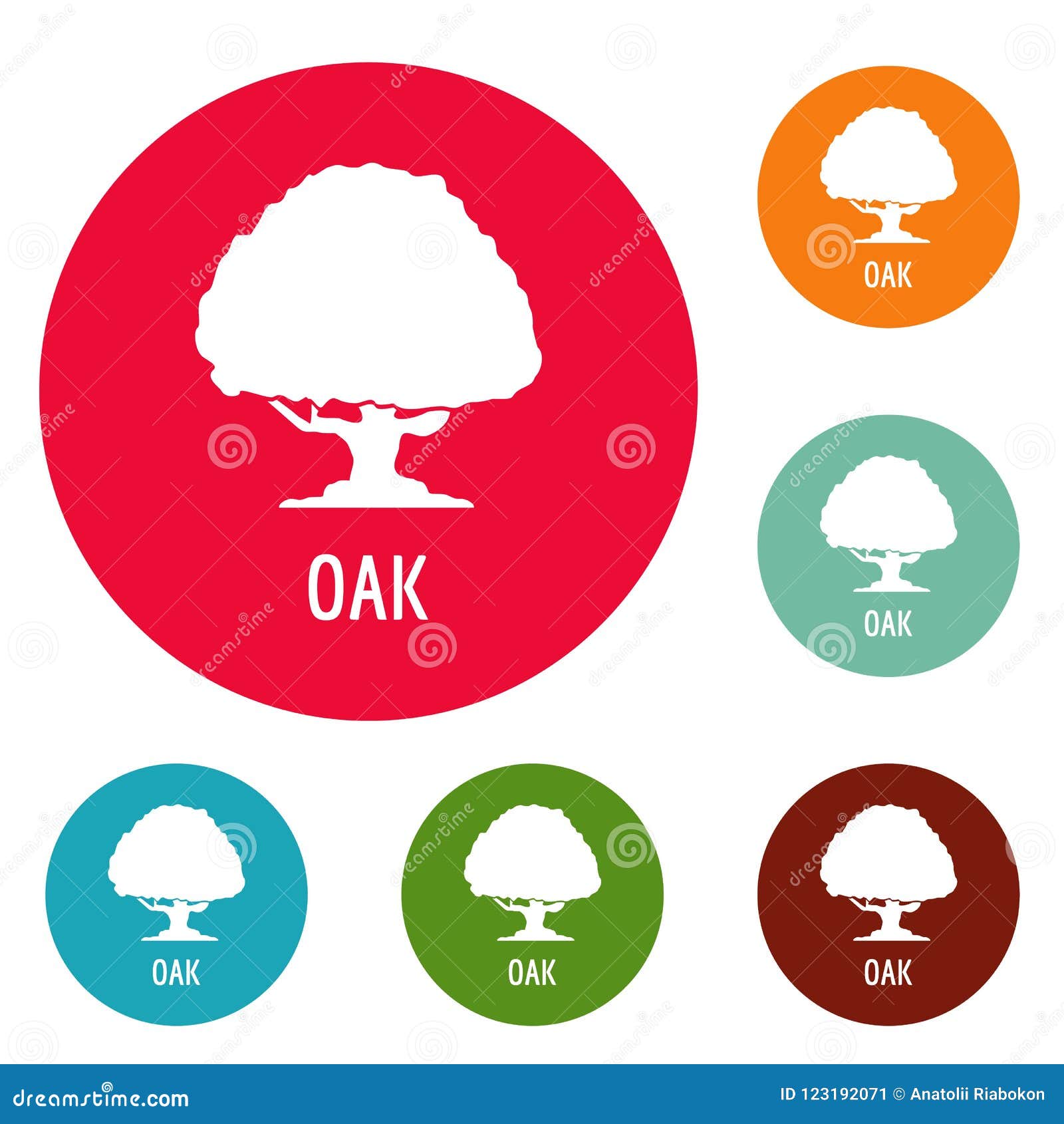 Oak tree icons circle set stock illustration. Illustration of shape ...