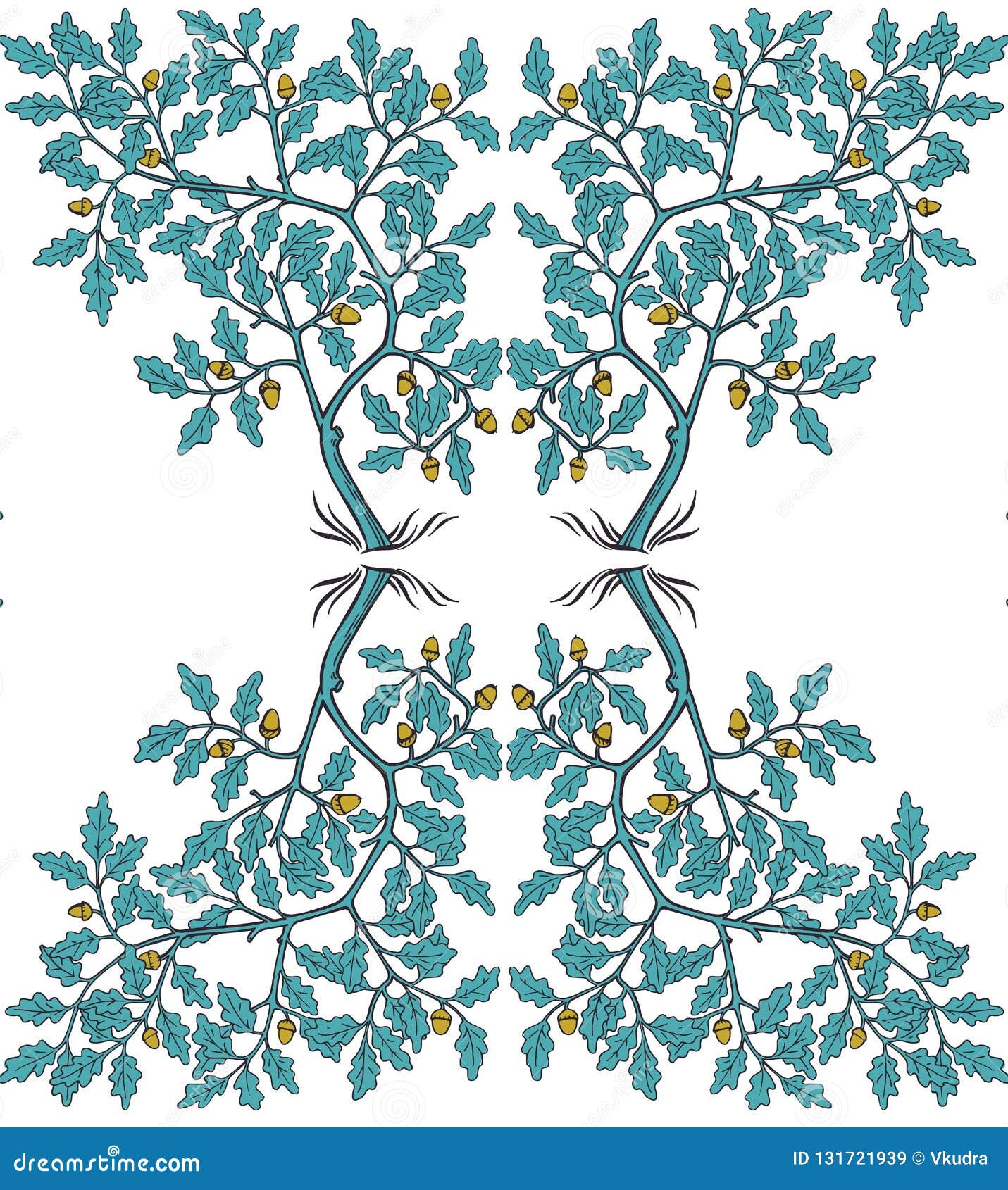 Oak Tree Pattern in Medieval Style Stock Vector - Illustration of acorn ...