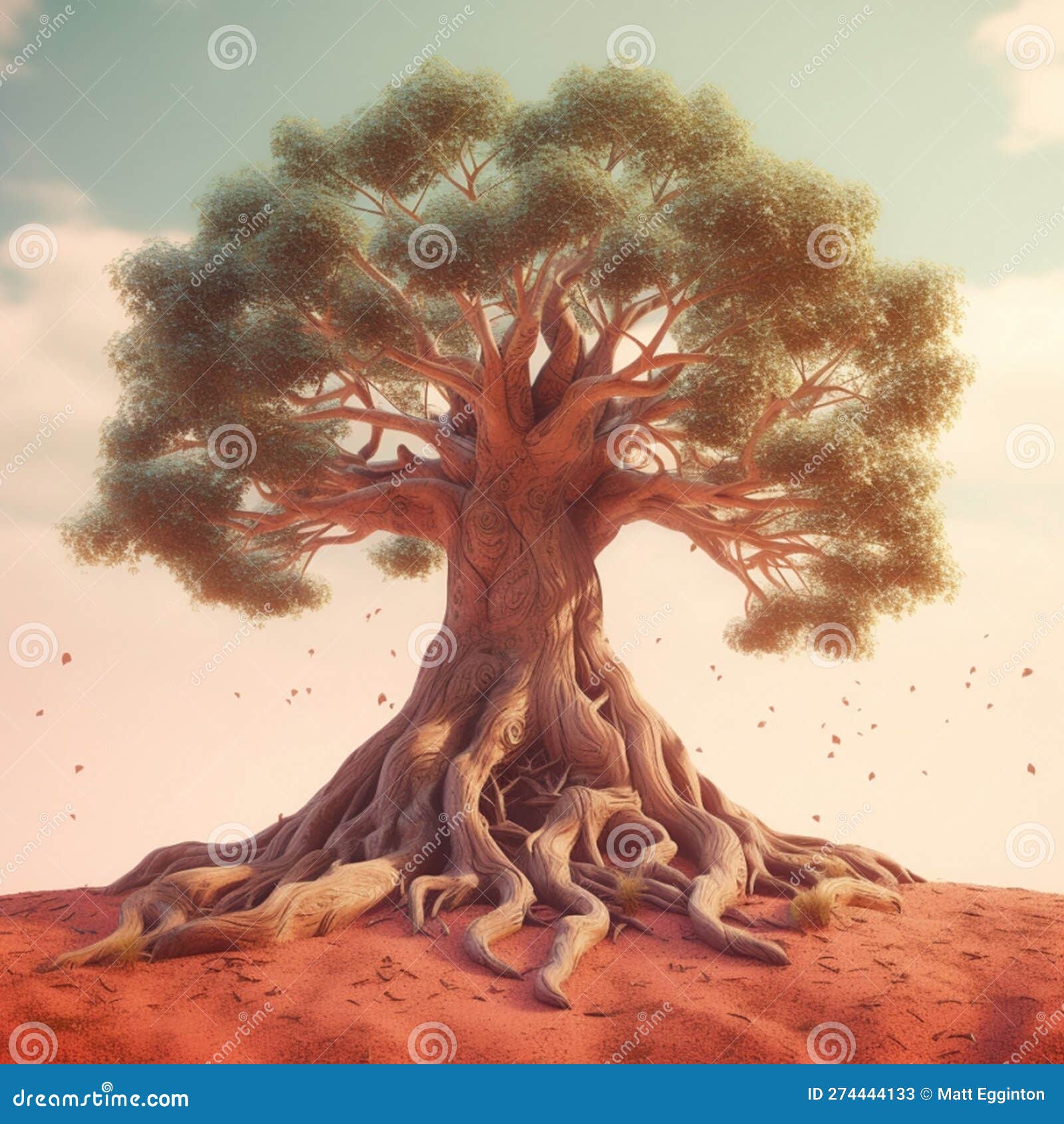 Oak Tree with roots stock illustration. Illustration of pink - 274444133