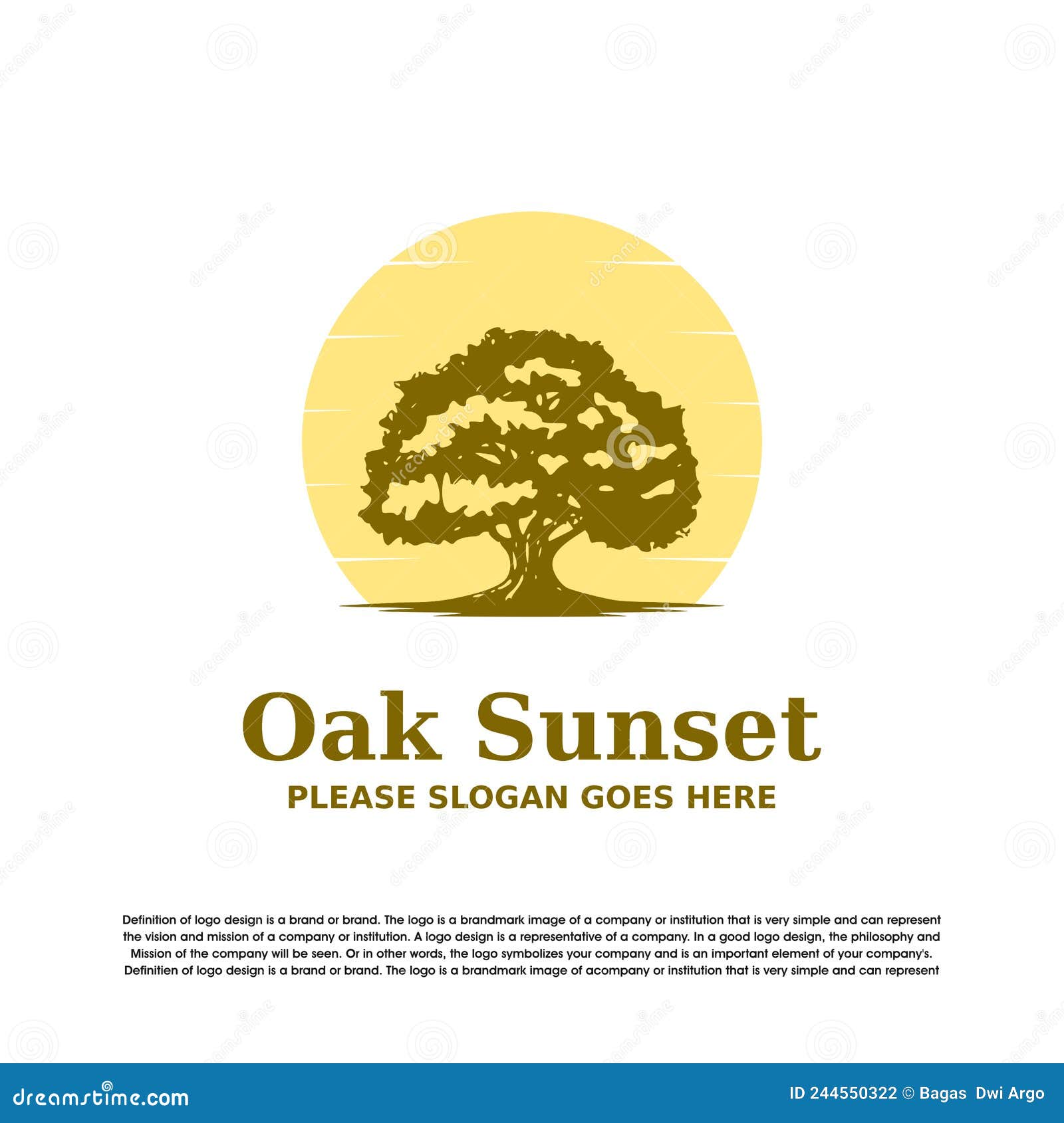Oak Tree Sunset Logo Vector Design Template Stock Vector - Illustration ...
