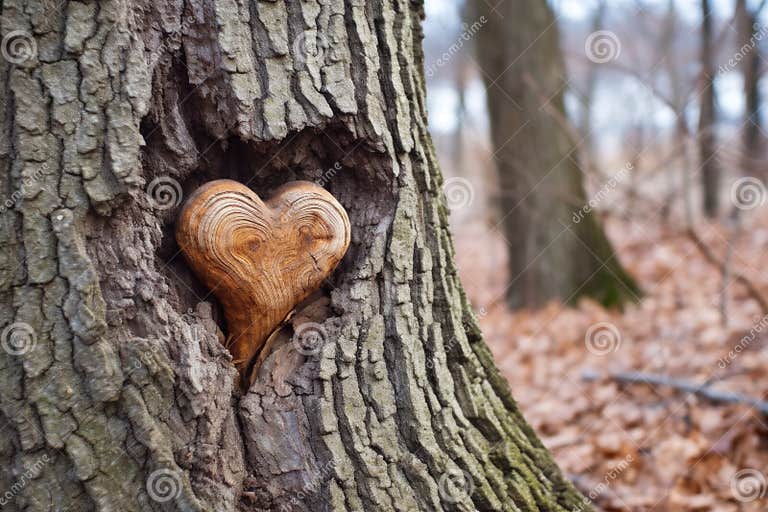 Oak Tree Trunk with Heart-shaped Knot in Bark Stock Illustration ...