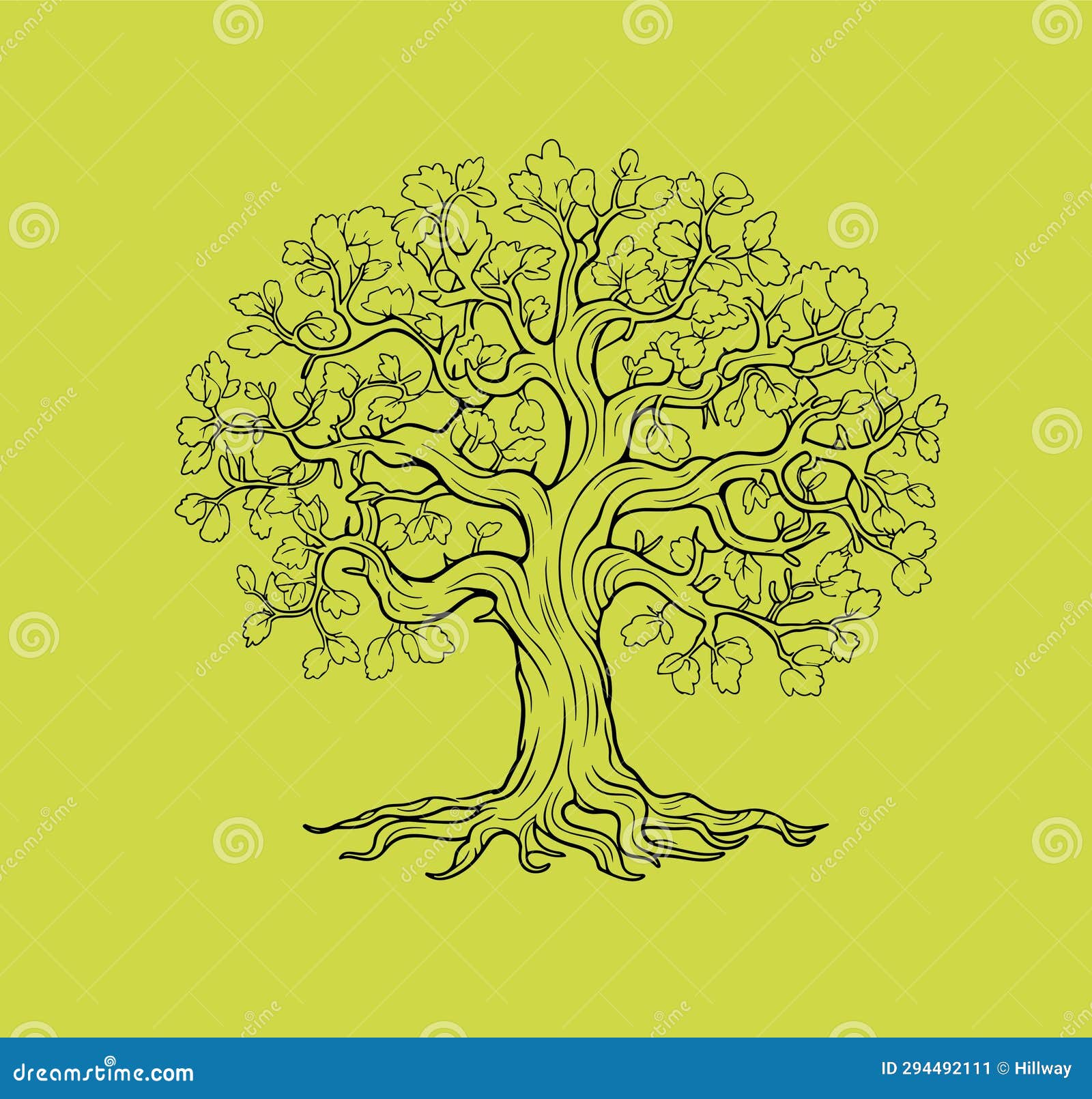 Oak Tree Vector Logo Template Illustration. Black Sketch on Neutral ...