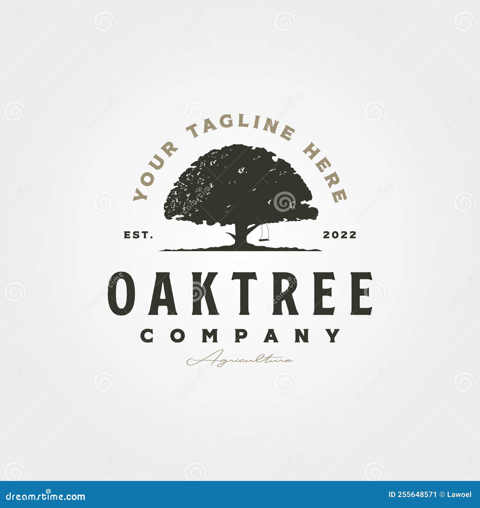 Oak Tree Vintage Logo Vector Symbol with Typography Design. Tree Swing ...