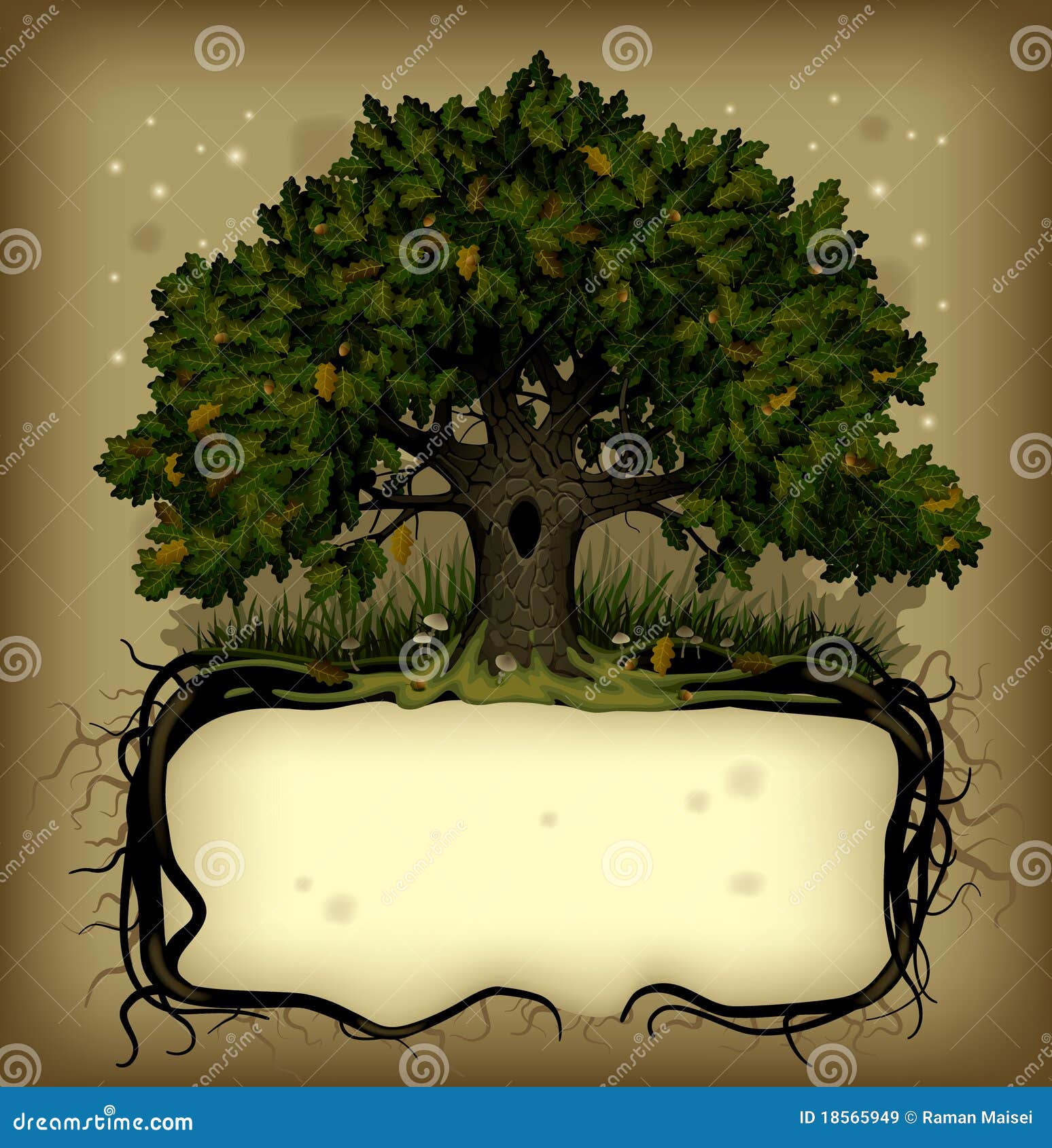 Oak Tree Wih A Banner Cartoon Vector | CartoonDealer.com #18565949