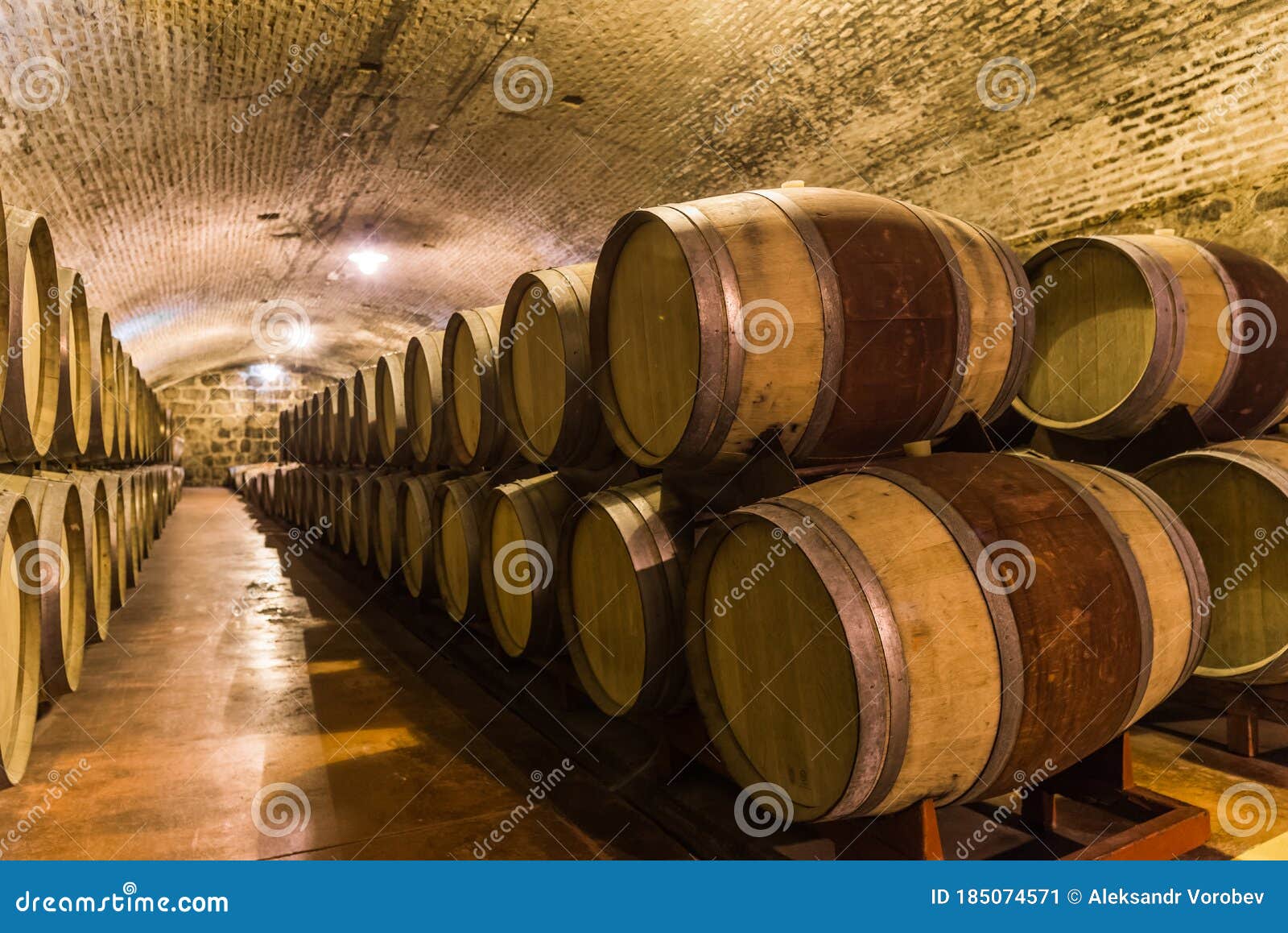 Oak Wine Barrels for Wine Fermentation at a Winery. Stock Image - Image ...