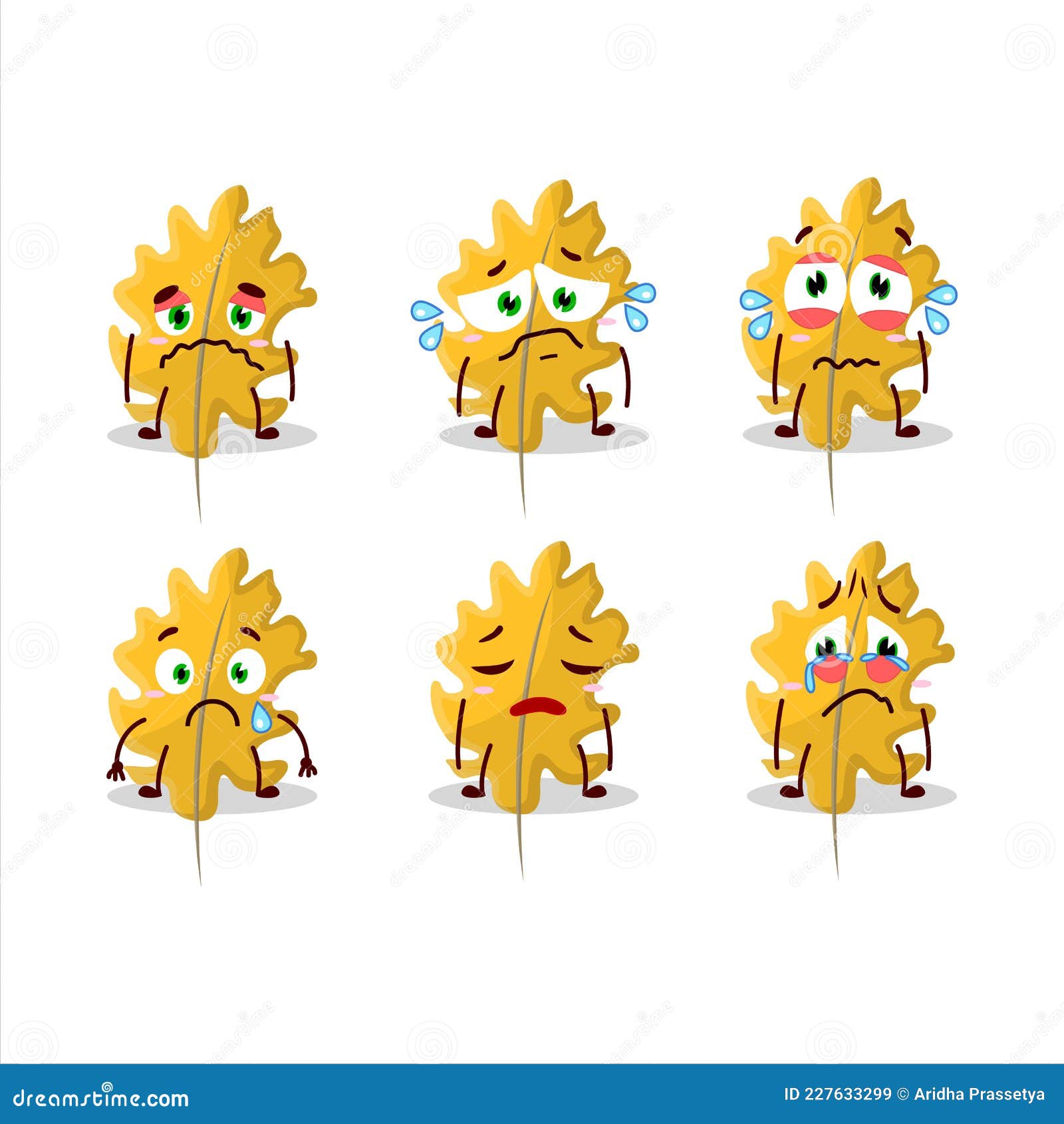 Oak Yellow Leaf Angel Cartoon Character with Sad Expression Stock ...