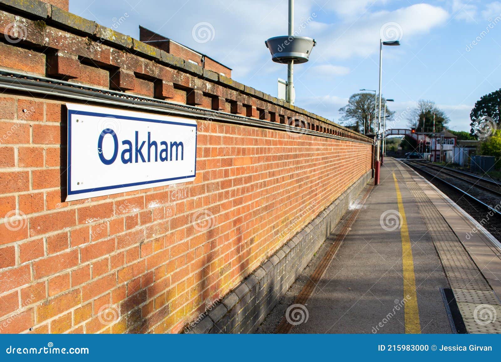 OAKHAM, RUTLAND, ENGLAND- 3 April 2021: Oakham Train Station Platform ...