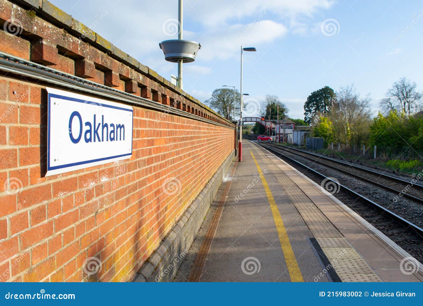 OAKHAM, RUTLAND, ENGLAND- 3 April 2021: Oakham Train Station Platform ...
