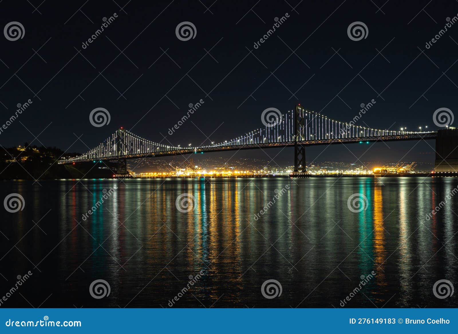 Oakland Bay Bridge at Night Stock Image - Image of lights, colorful ...