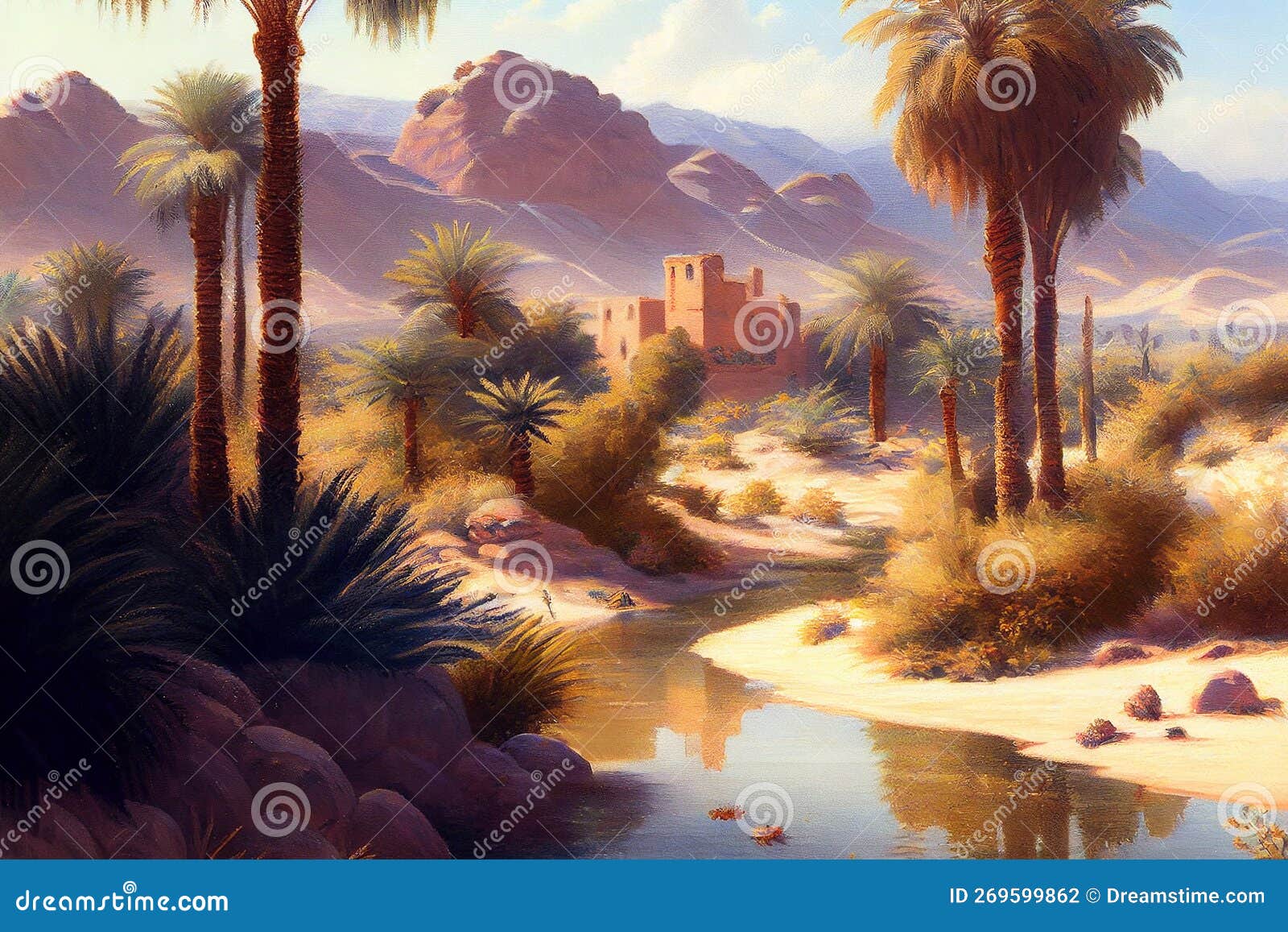 An Oasis in a Desert Landscape with a Beautiful Array of Palm Trees ...