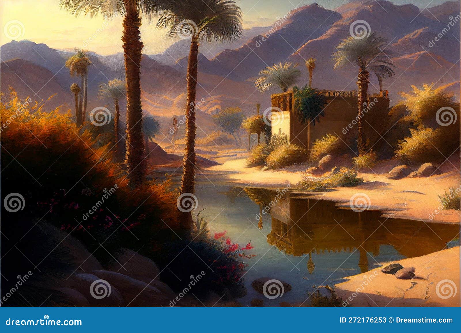 An Oasis in a Desert Landscape with a Beautiful Array of Palm Trees ...