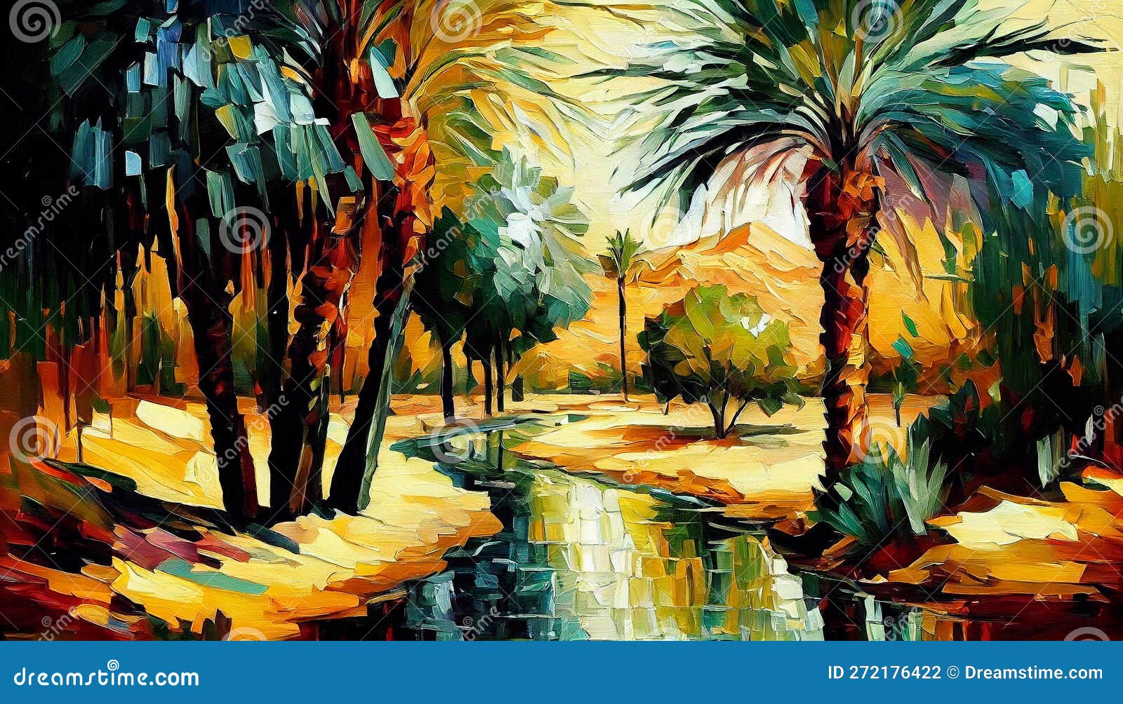 An Oasis in a Desert Landscape with a Beautiful Array of Palm Trees ...