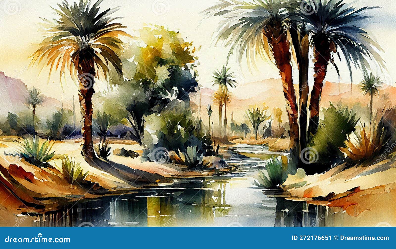 An Oasis in a Desert Landscape with a Beautiful Array of Palm Trees ...