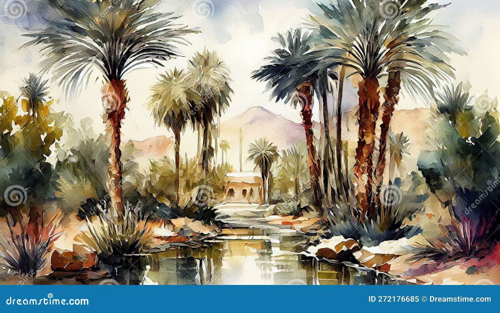 An Oasis in a Desert Landscape with a Beautiful Array of Palm Trees ...