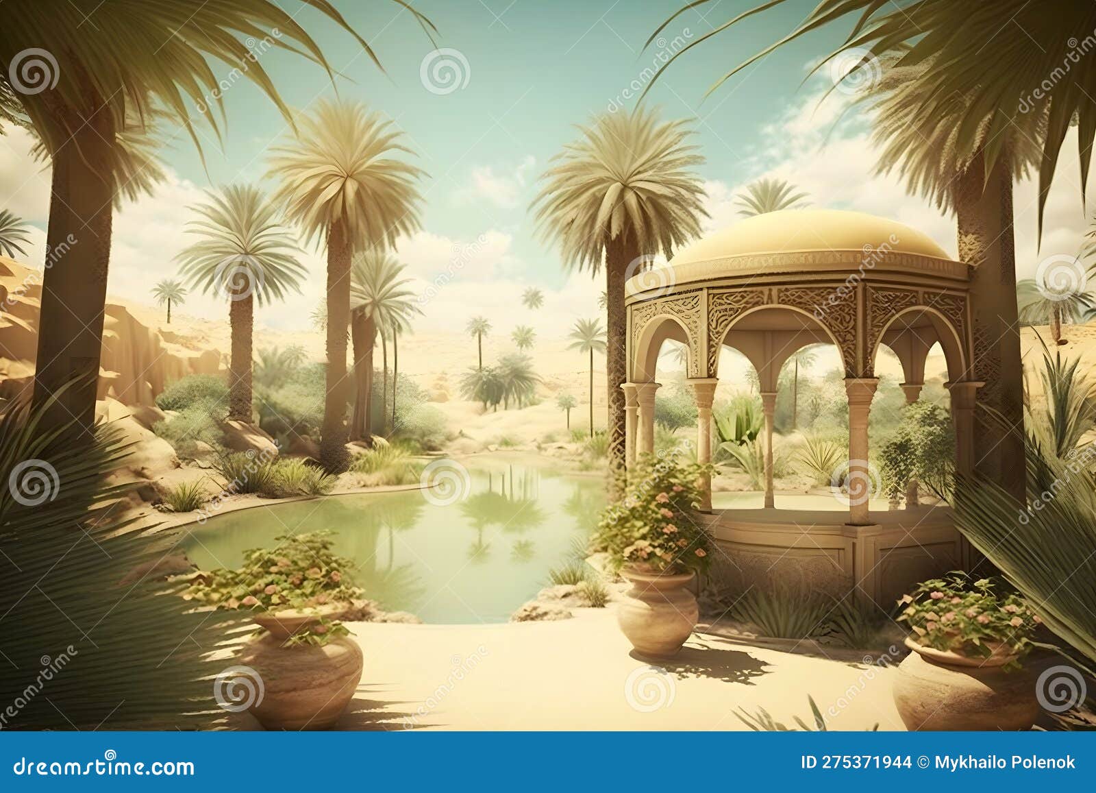 Oasis in the Desert. Neural Network AI Generated Stock Illustration ...