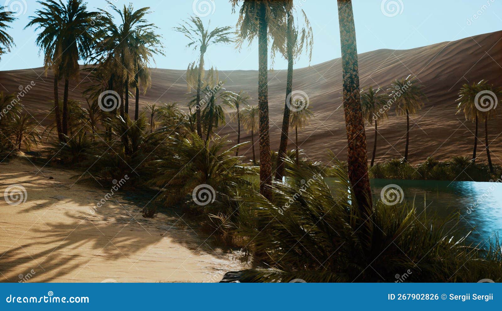 Oasis with Palm Trees in Desert Stock Photo - Image of green, nature ...