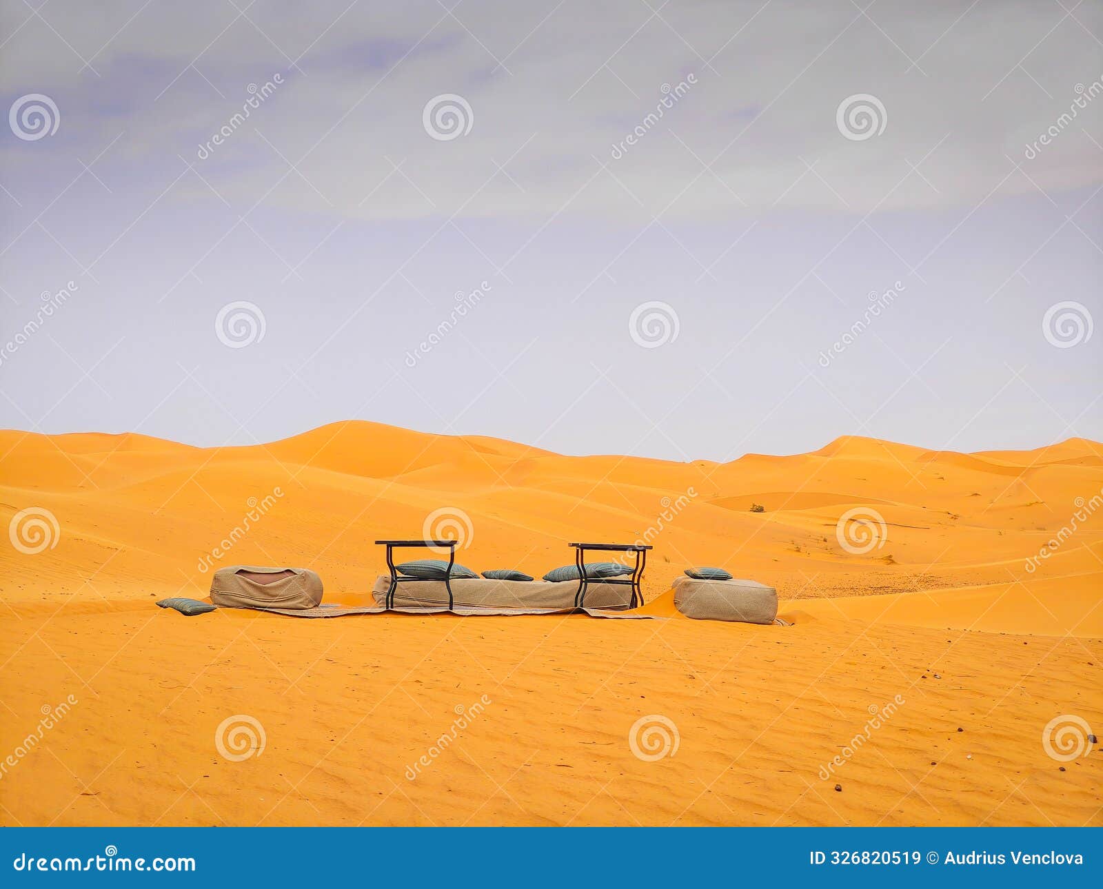 Oasis of Rest in the Desert. a Table with Chairs on Arabic Carpet Stock ...