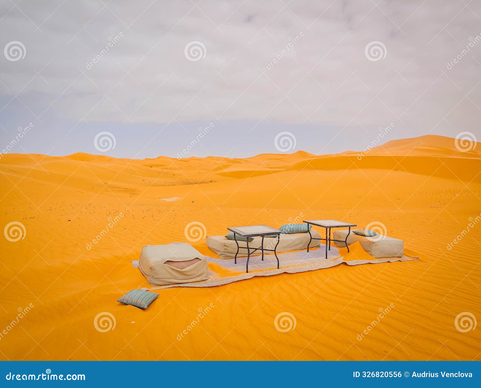 Oasis of Rest in the Desert. a Table with Chairs on Arabic Carpet Stock ...