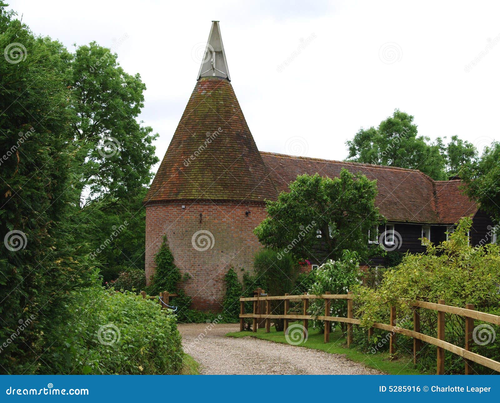 Oast House stock photo. Image of house, fence, path, home - 5285916