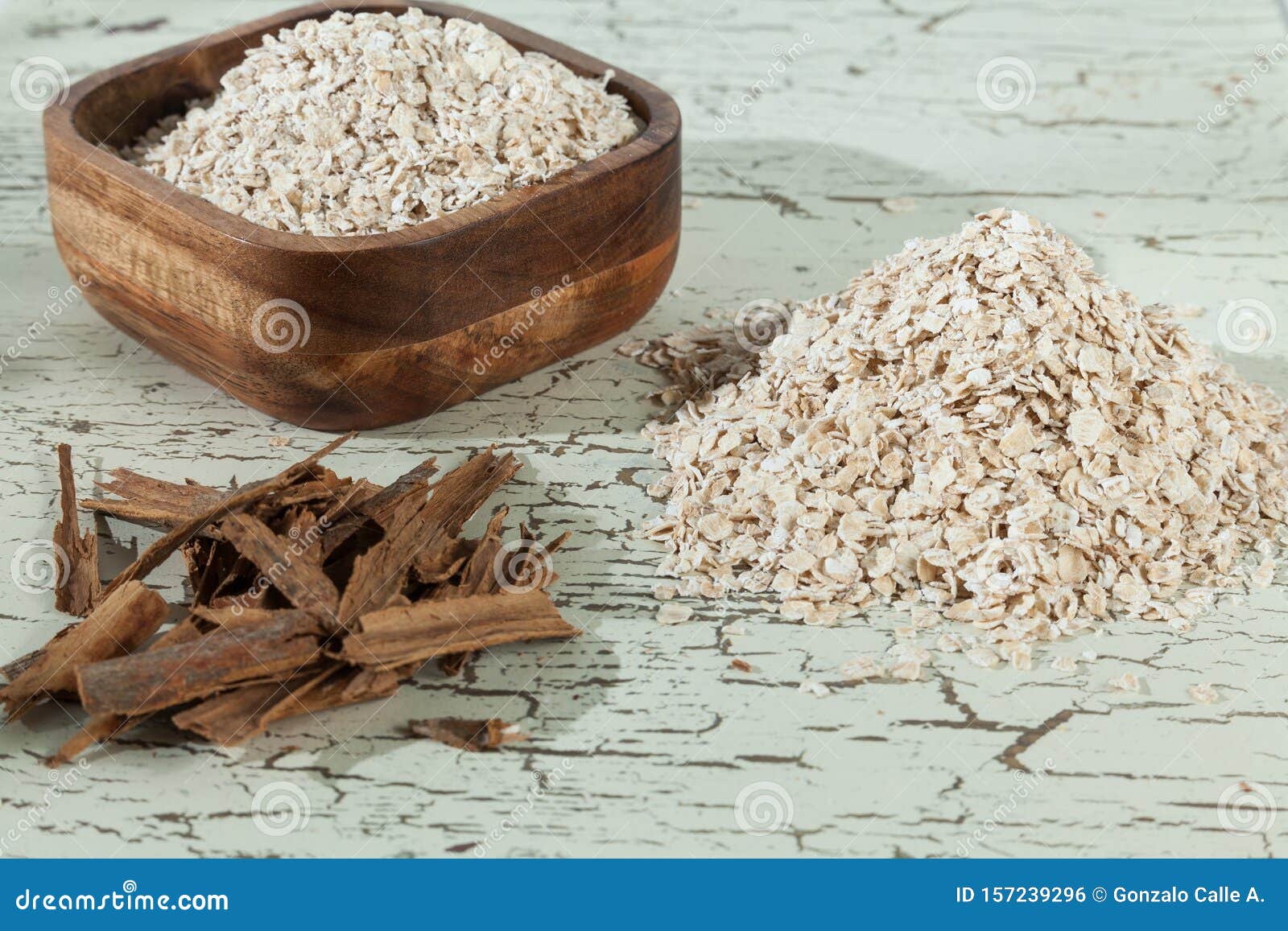 Oat Flakes with Cinnamon Sticks Stock Photo - Image of flakes, cereal ...