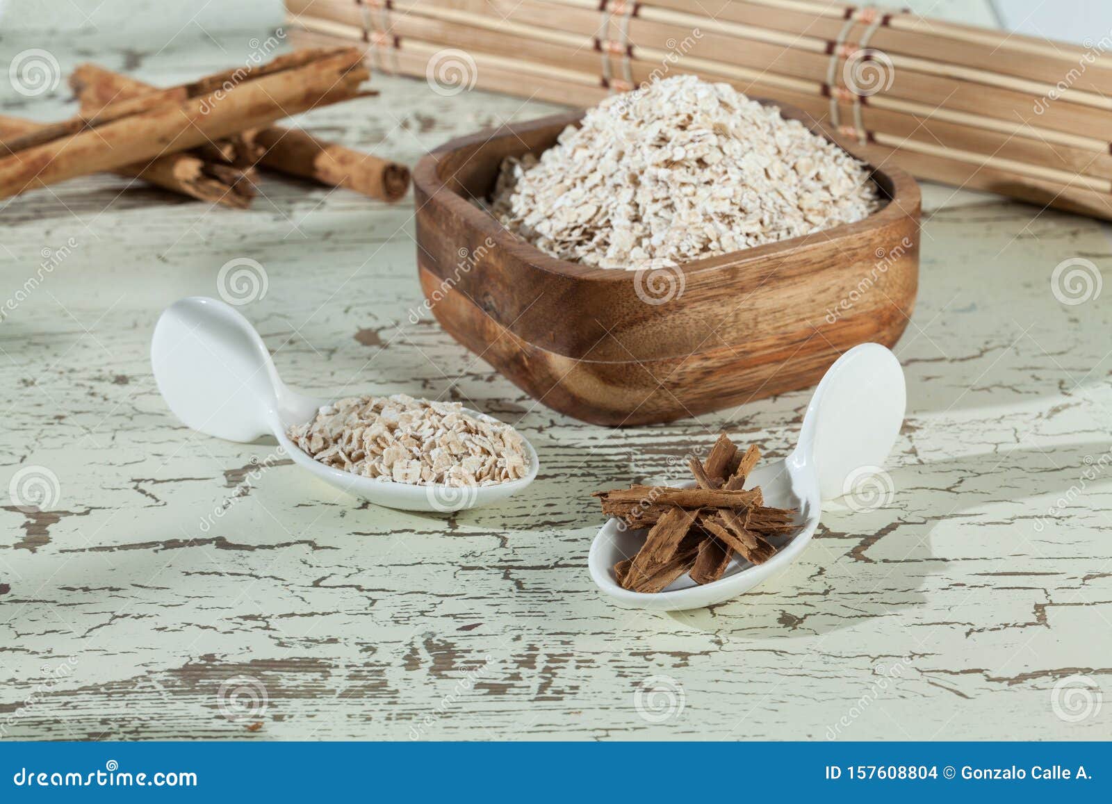 Oat Flakes with Cinnamon Sticks Stock Photo - Image of food, nutrition ...
