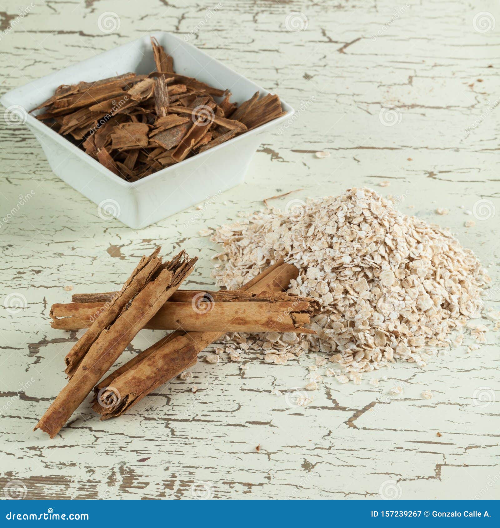 Oat Flakes with Cinnamon Sticks Stock Image - Image of aromatic, pastry ...