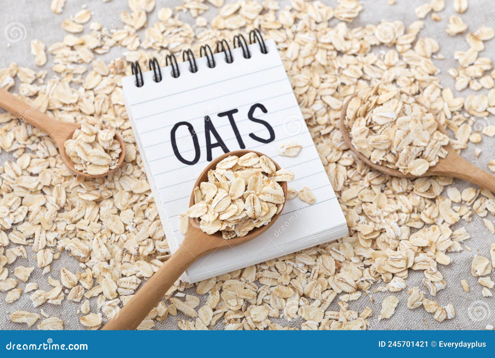 Oat Flakes in Spoon on Notebook with Oats Word Stock Image - Image of ...