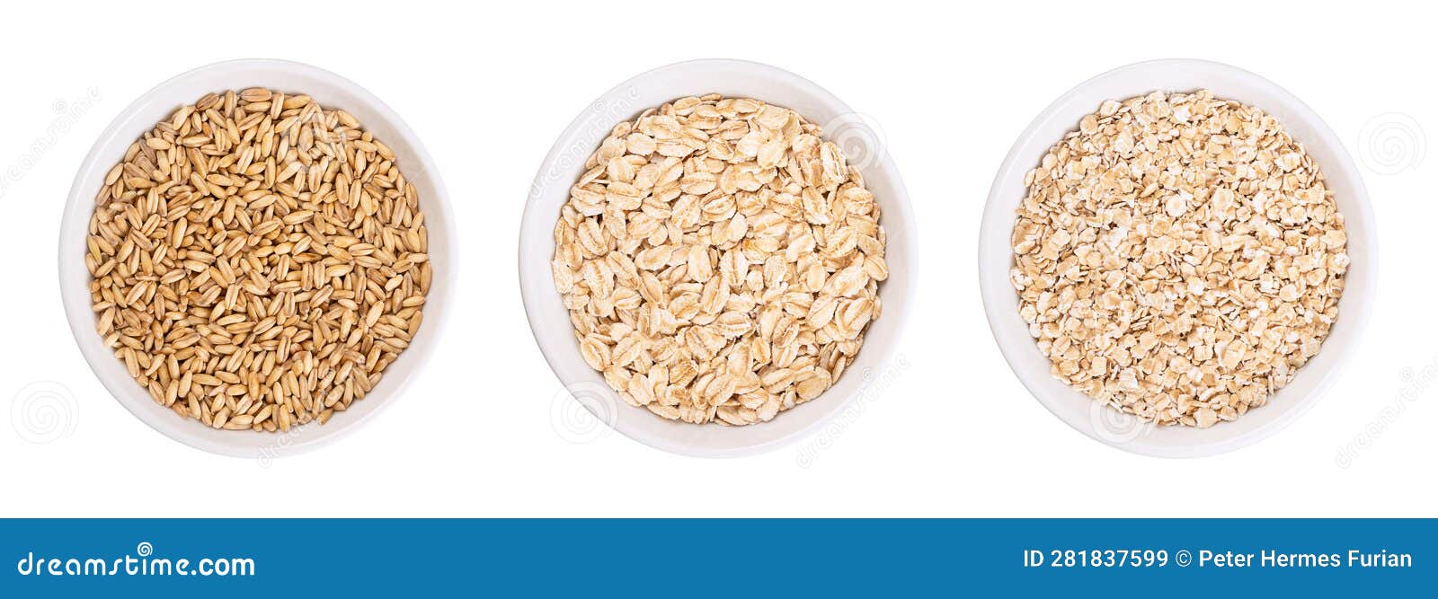 Oat Grains, Rolled Oats and Oatmeal, Common Oat, in White Bowls Stock ...