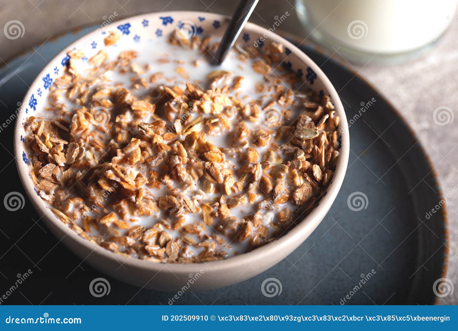 Oat Rye Flakes in Bowl with Milk. Stock Photo - Image of close, grain ...