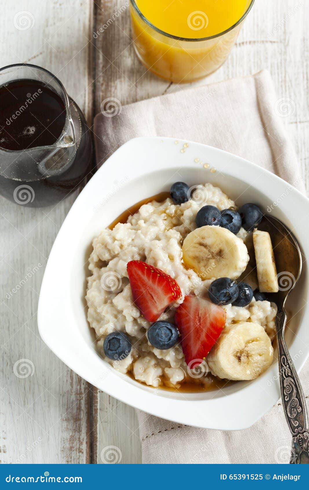 Oatmeal with Berries and Maple Syrup. Stock Image - Image of health ...