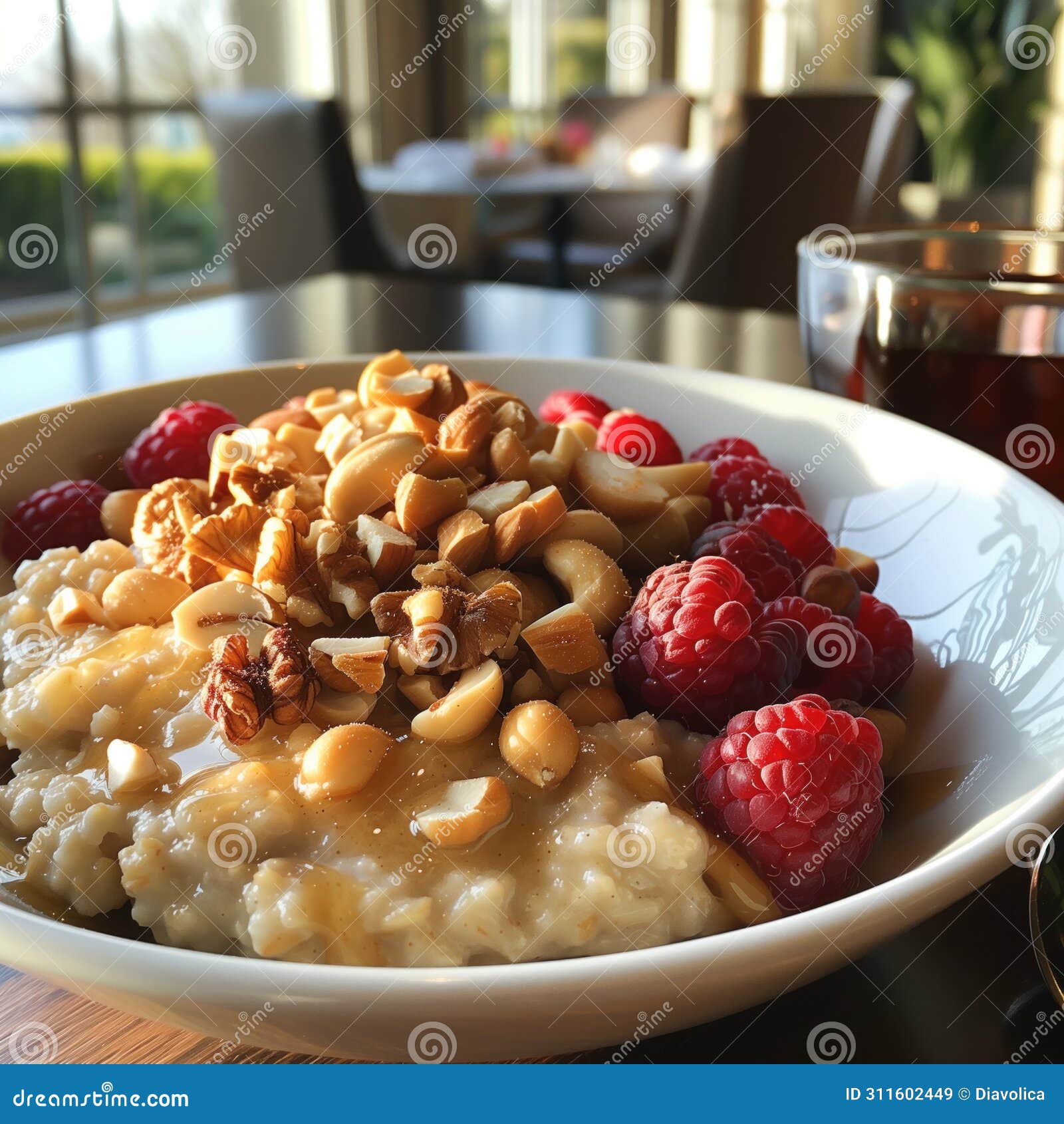 Oatmeal with Berries and Nuts in a Plate Stock Illustration ...
