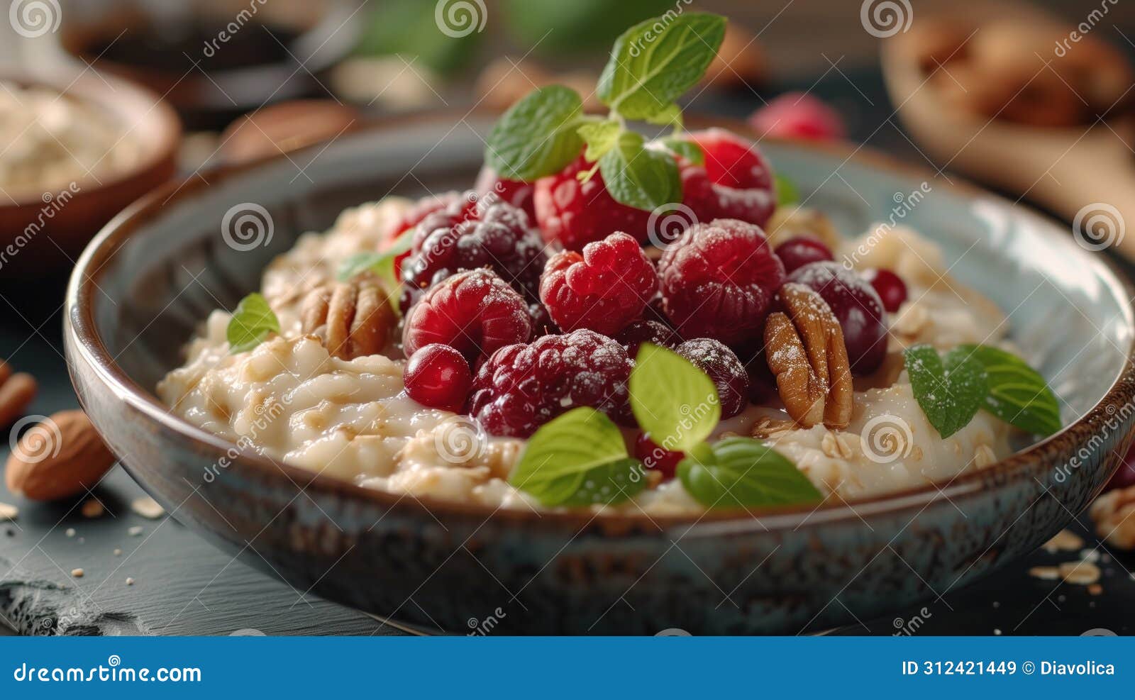 Oatmeal with Berries and Nuts in a Plate Stock Illustration ...