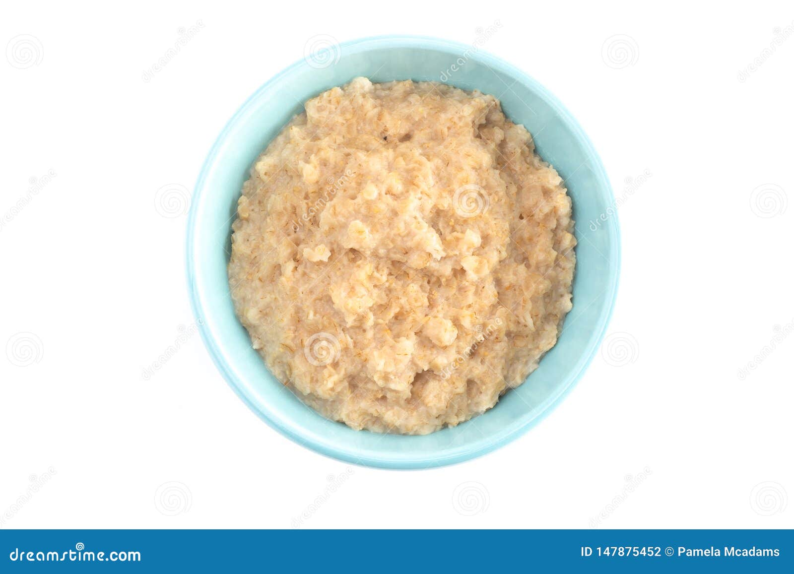 Oatmeal in a Blue Bowl on a White Background Stock Photo - Image of ...