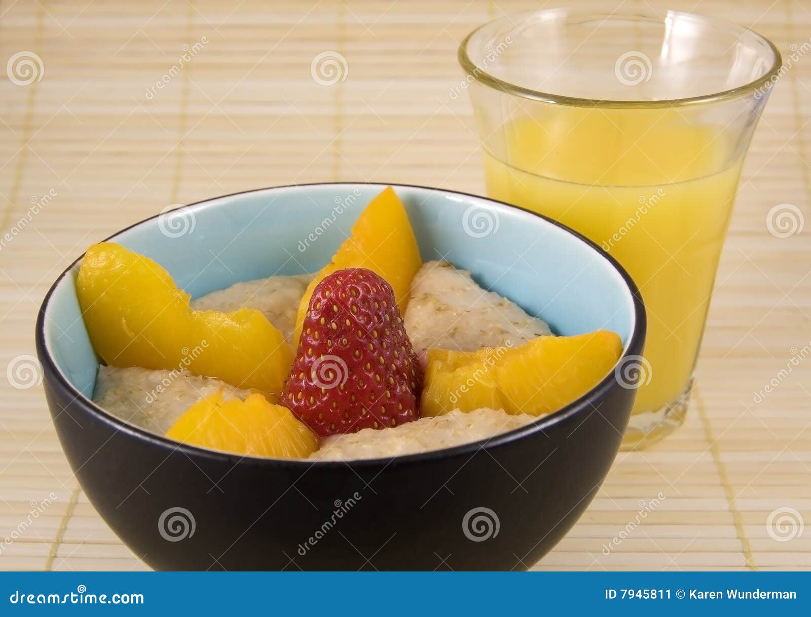 Oatmeal with Fruit and Glass of Orange Juice Stock Image - Image of ...