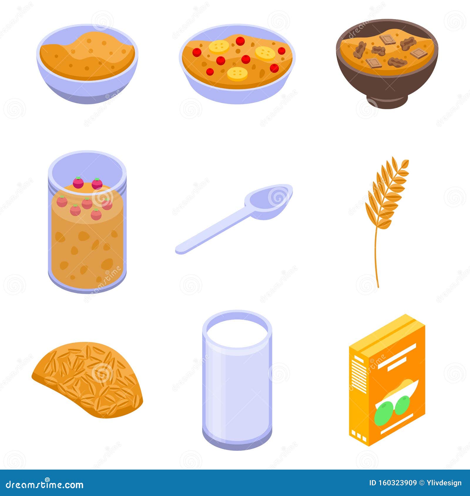 Oatmeal Icons Set, Isometric Style Stock Vector - Illustration of cafe ...