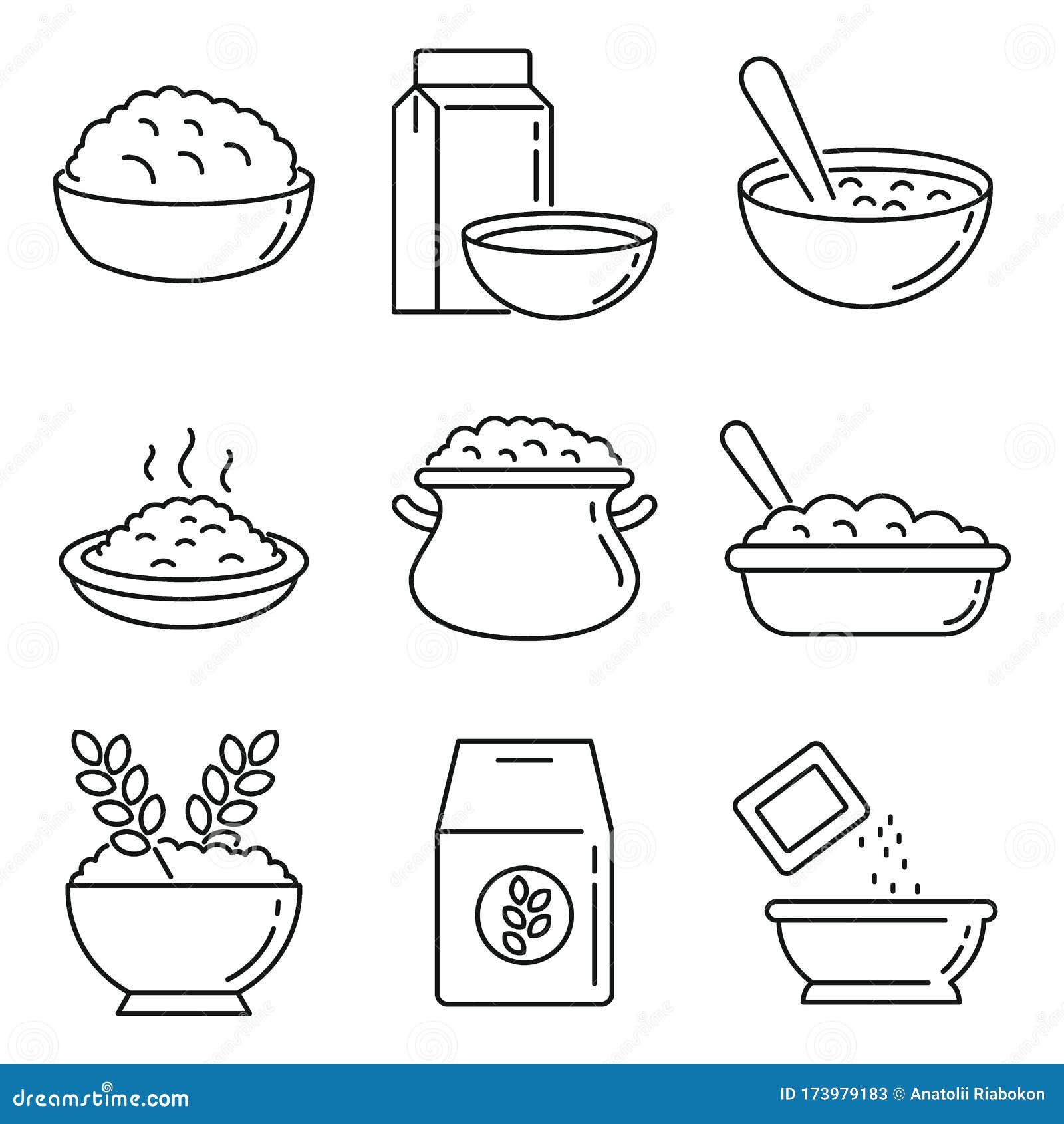 Oatmeal Icons Set, Outline Style Stock Vector - Illustration of black ...