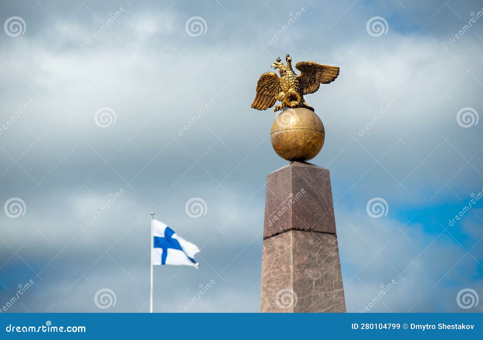 Obelisk with Double-headed Eagle and the Flag of Finland in Helsinki ...