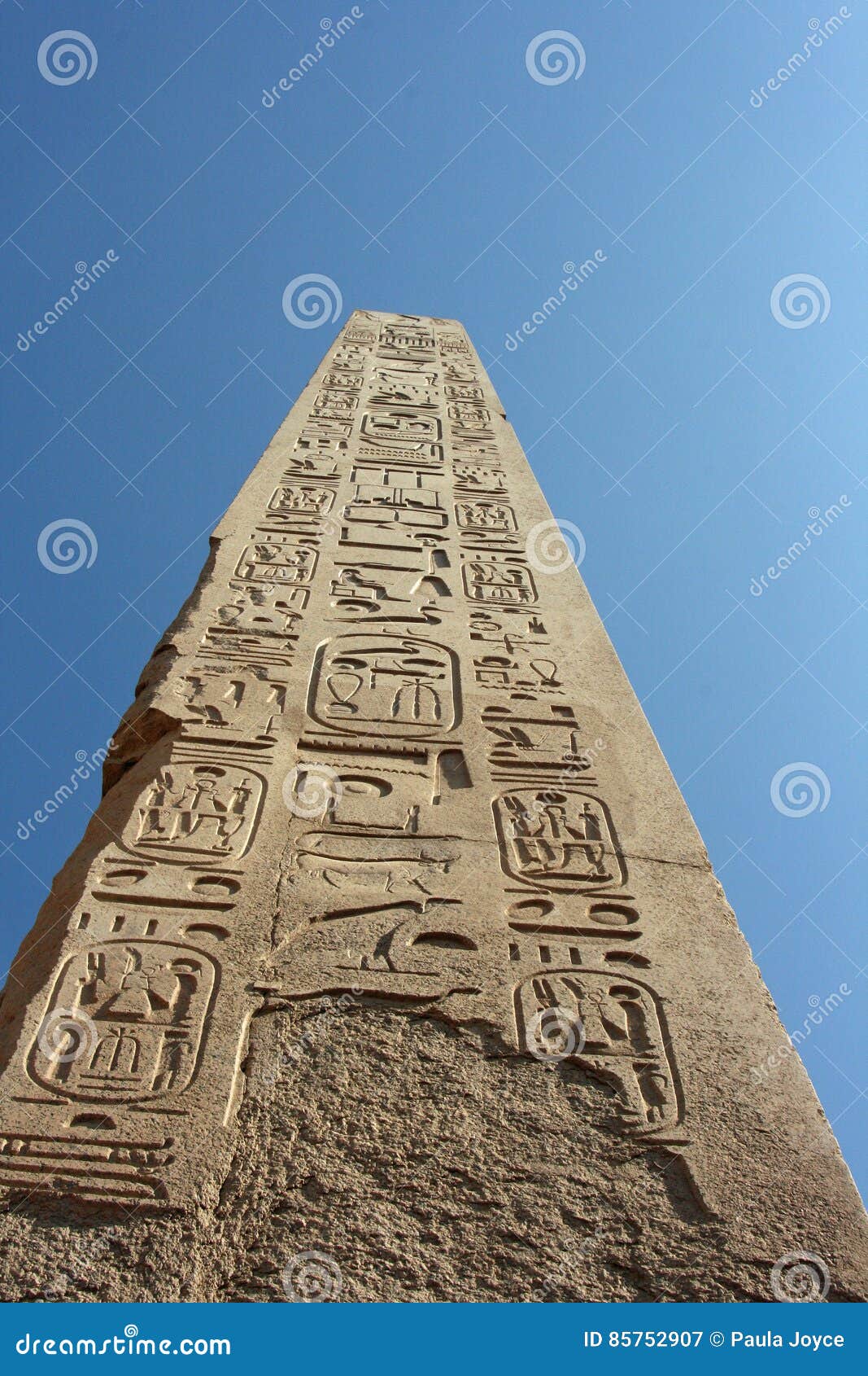 Obelisk in the Temple of Karnak with Hieroglyphics and Blue Sky Stock ...