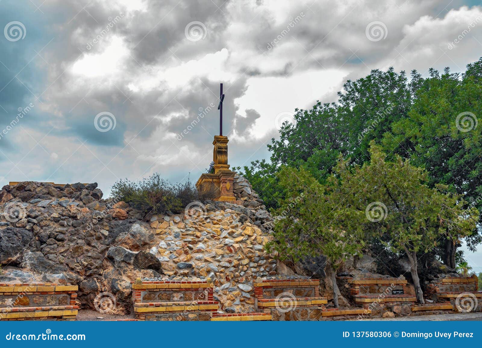 Obelisk with the Christian Cross in Fuensanta Stock Photo - Image of ...