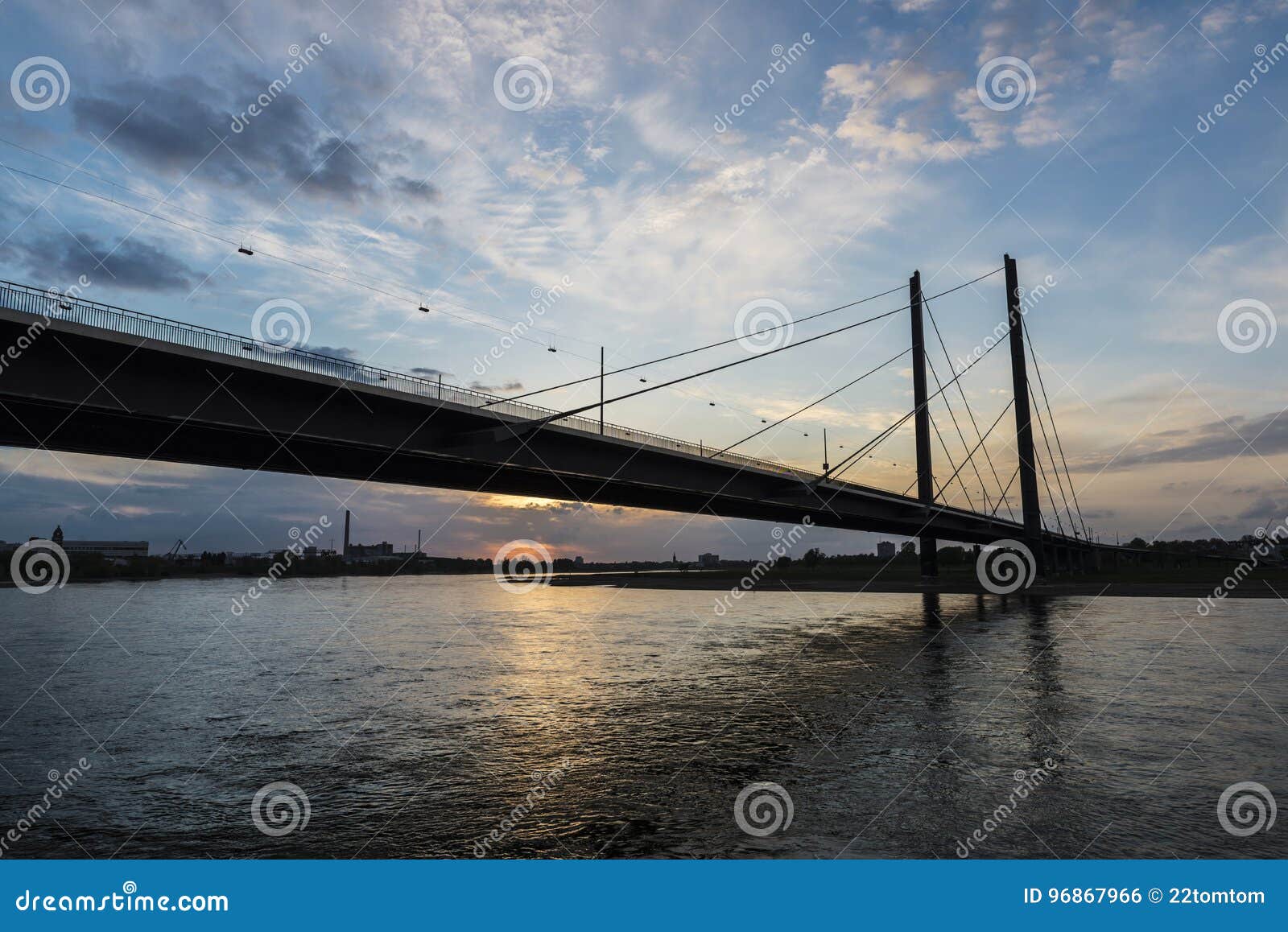 Oberkassel Bridge at Sunset in Dusseldorf, Germany Stock Photo - Image ...