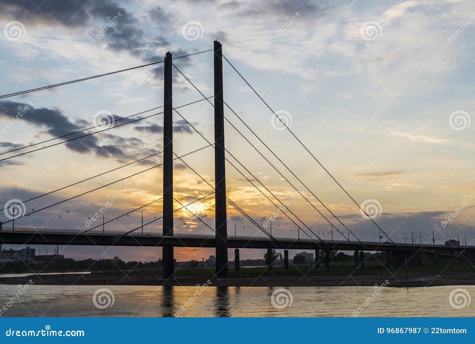 Oberkassel Bridge at Sunset in Dusseldorf, Germany Stock Image - Image ...