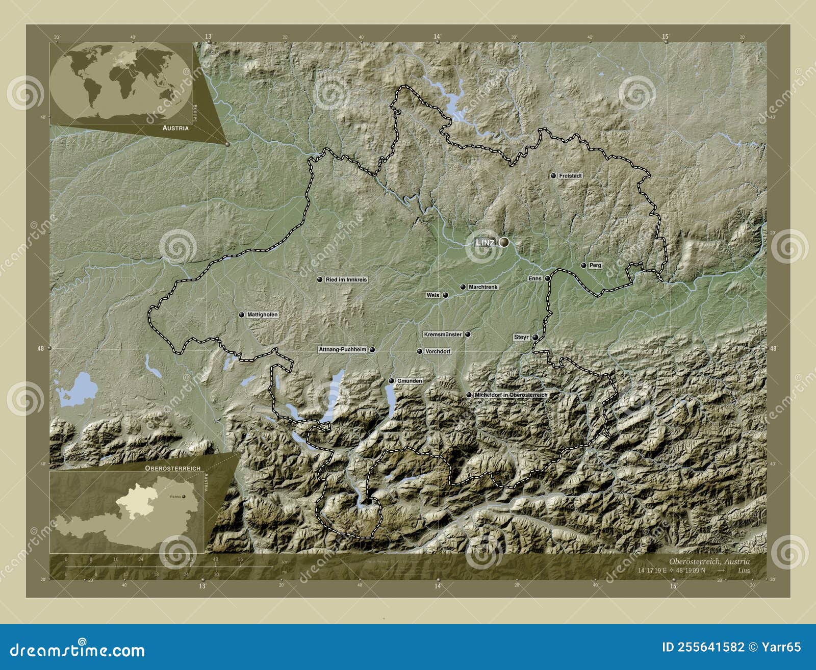 Oberosterreich, Austria. Wiki. Labelled Points of Cities Stock Photo ...
