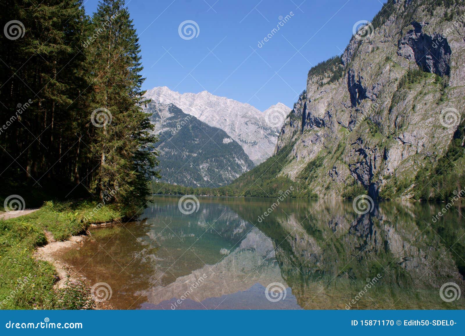 The Obersee and the Watzmann-east Wall Stock Photo - Image of trees ...