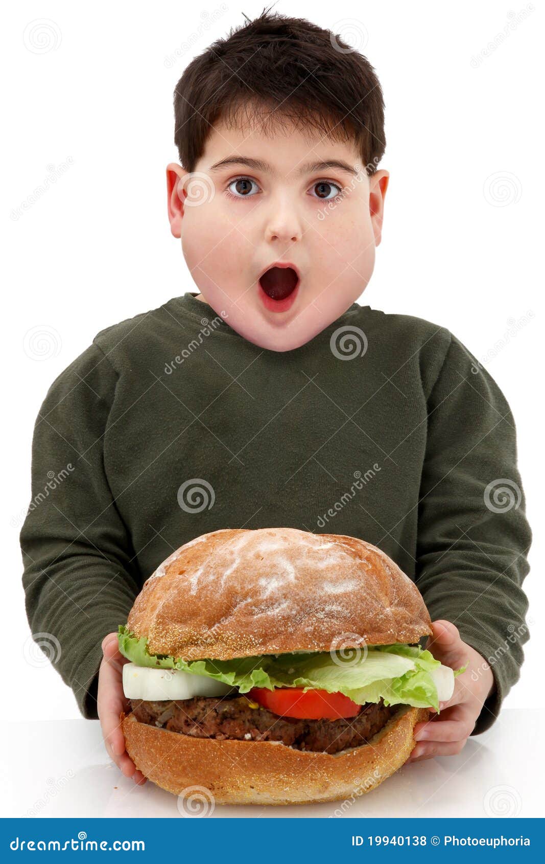 Obese Hungry Boy With Giant Burger Stock Photography | CartoonDealer ...