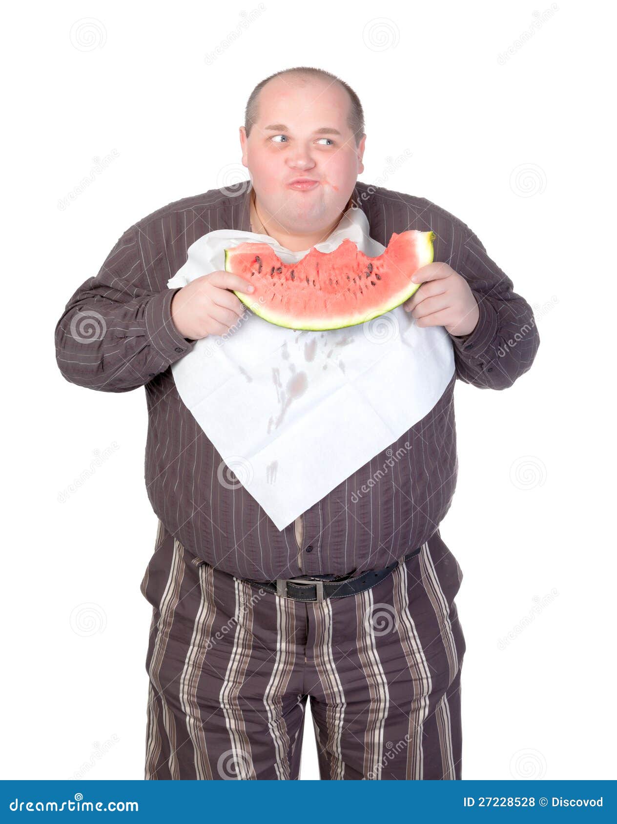Obese Man Eating Watermelon Stock Photo - Image of overweight ...
