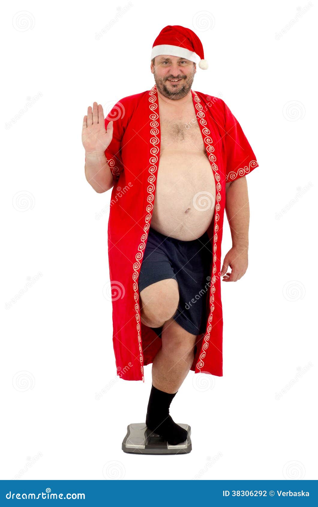 Fat Santa Having Fun on Weight Scales Stock Photo - Image of scales ...