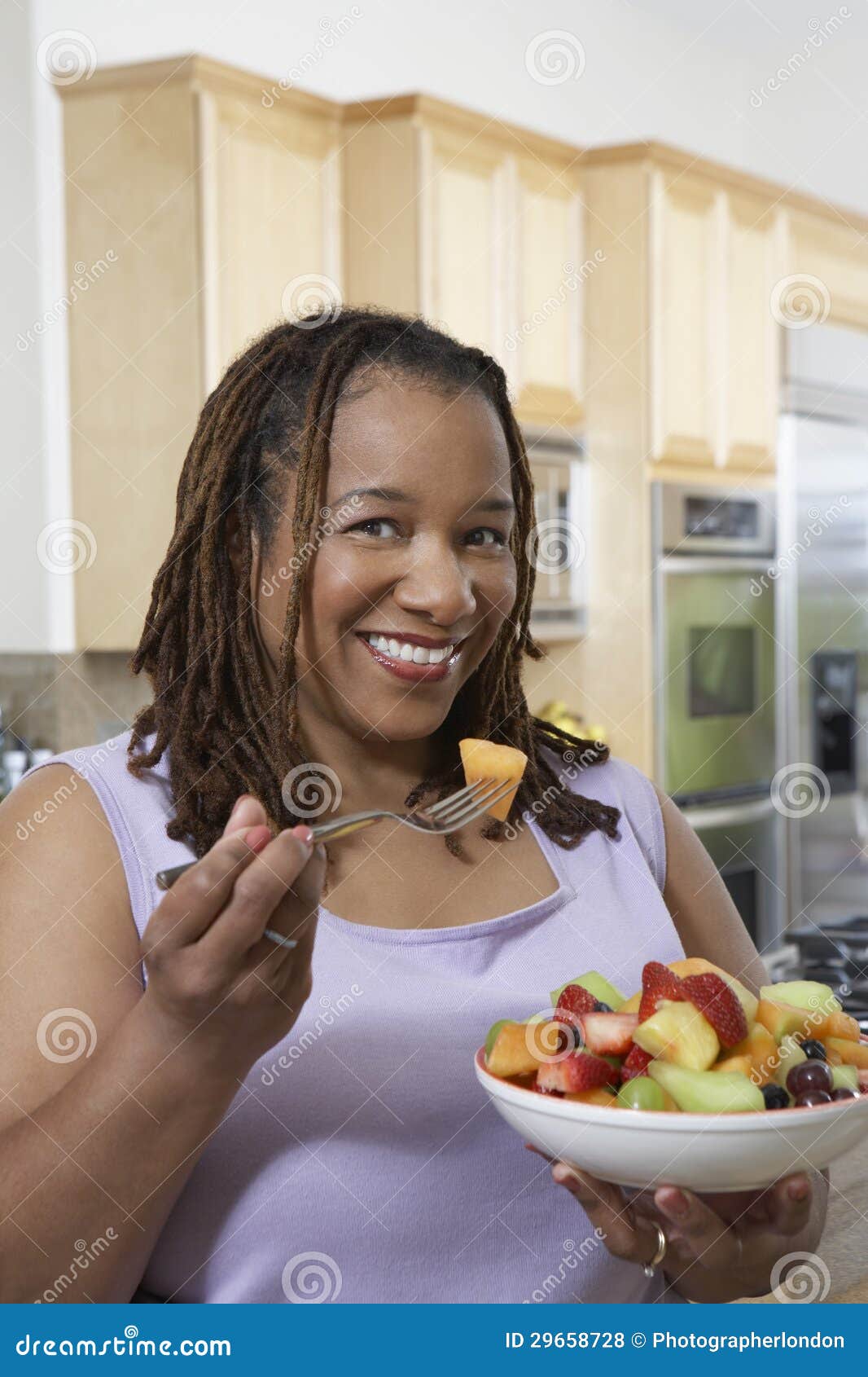 Obese Woman Having Fruit Salad Stock Photo - Image of health, eating ...
