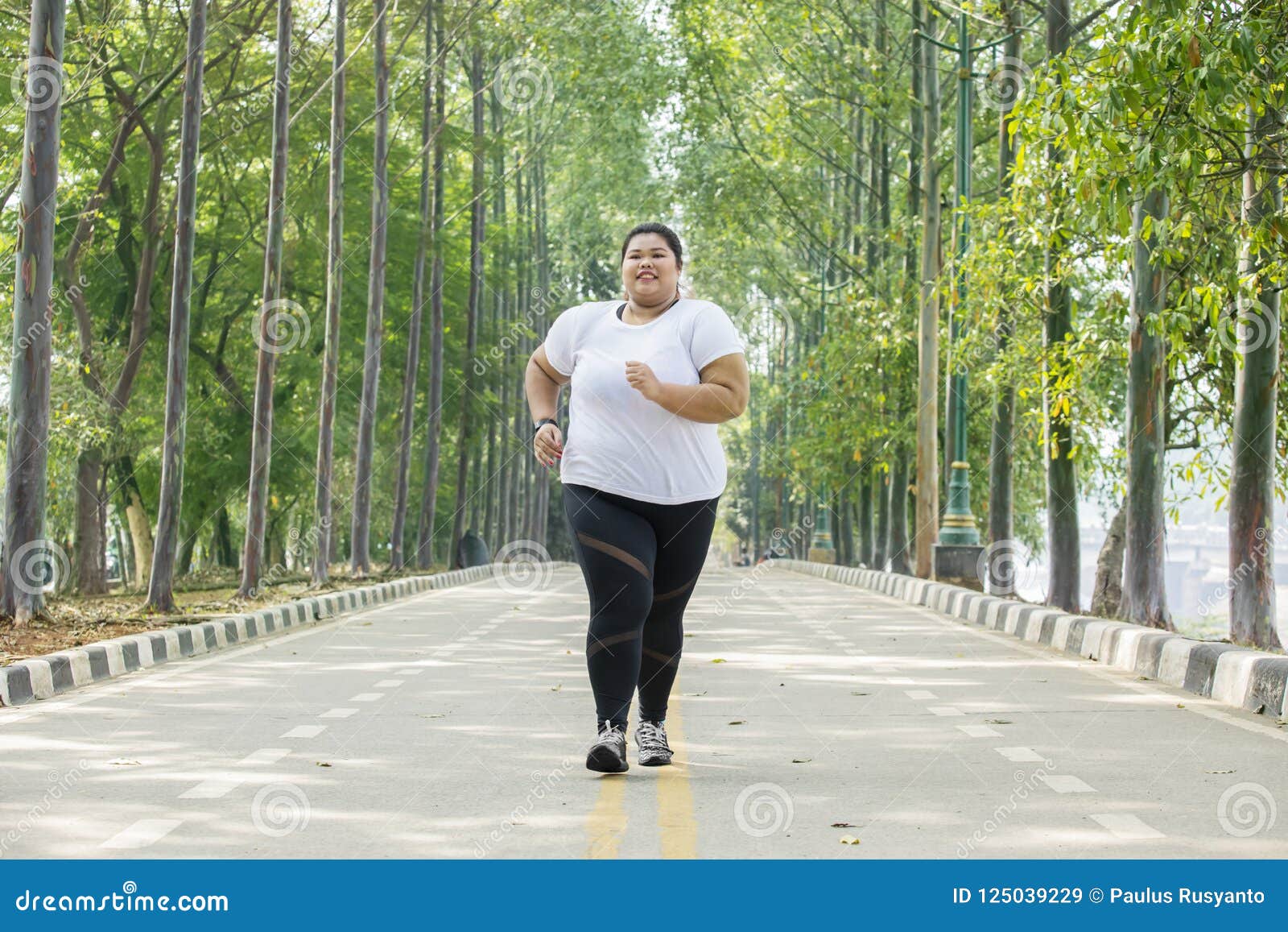 Obese Woman Jogging on the Road Stock Image - Image of asian, female ...